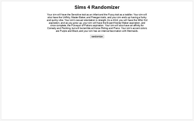 Sims 4 Randomizer ― Perchance Generator