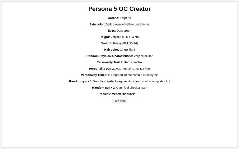 Persona 5 OC Creator ― Perchance Generator