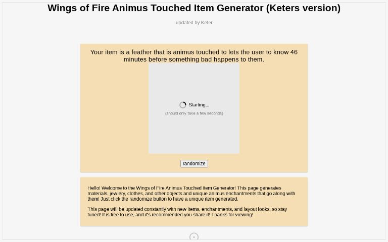 Wings of Fire Animus Touched Item Generator (Keters version)