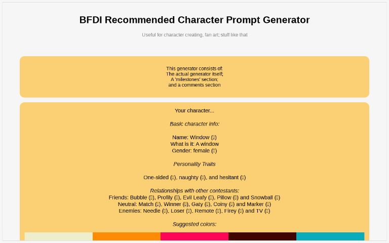 BFDI Recommended Character Prompt Generator