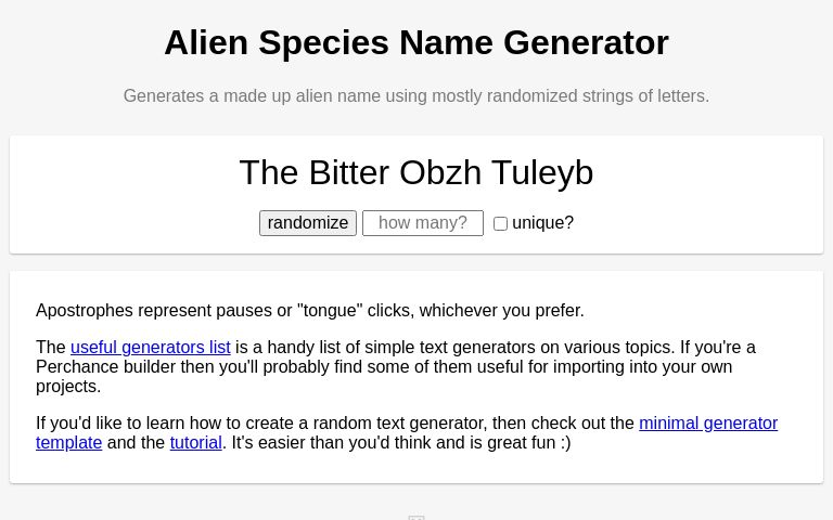Alien Species Name Generator
