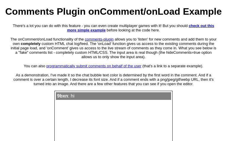 Comments Plugin onComment/onLoad Example