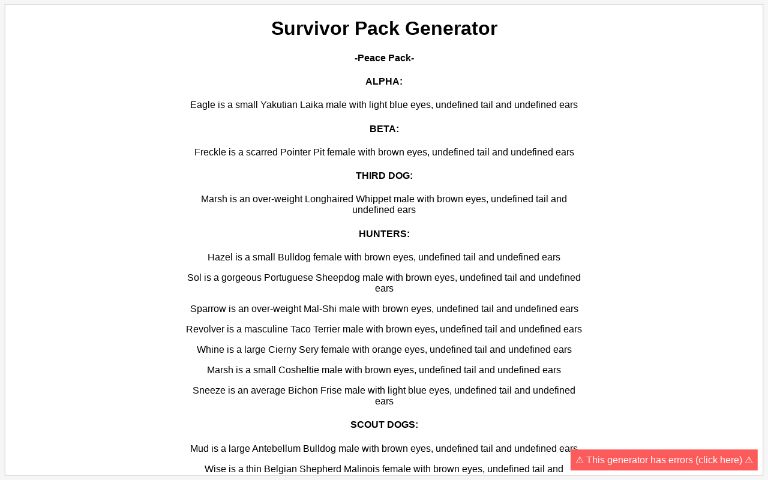 Survivor Pack Generator