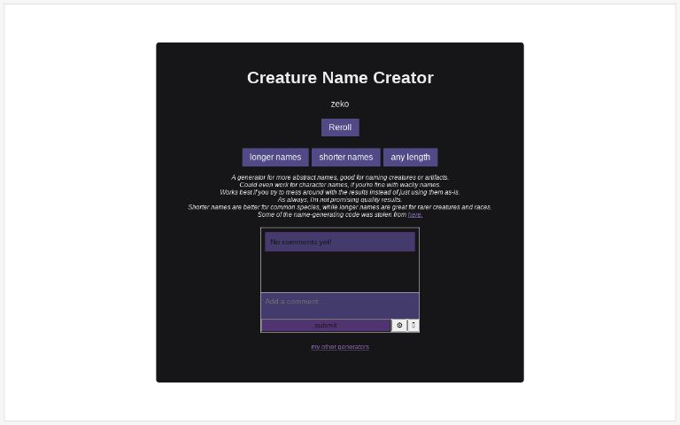 Creature Name Creator ― Perchance Generator