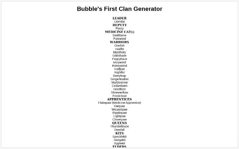 Bubble's First Clan Generator