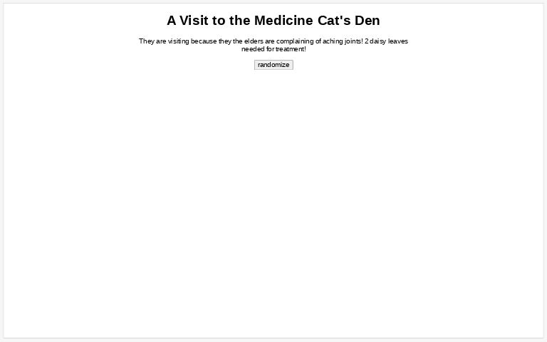 A Visit to the Medicine Cat's Den ― Perchance Generator