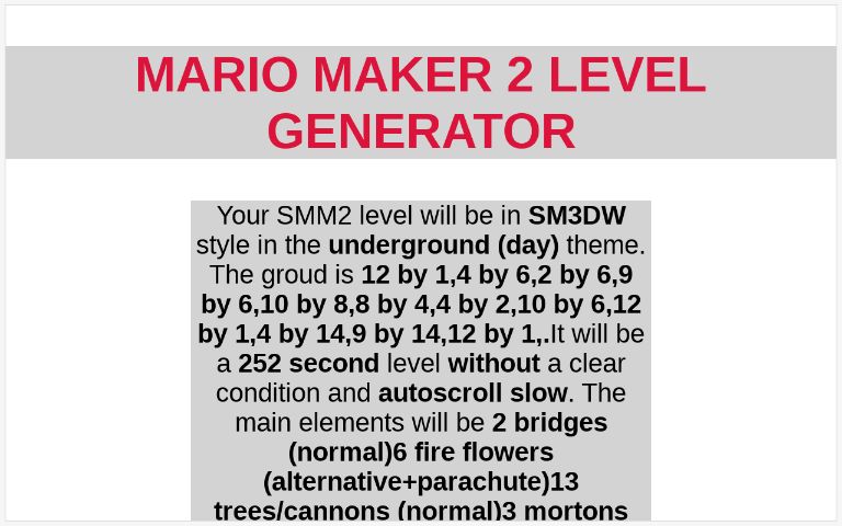 MARIO MAKER 2 LEVEL GENERATOR