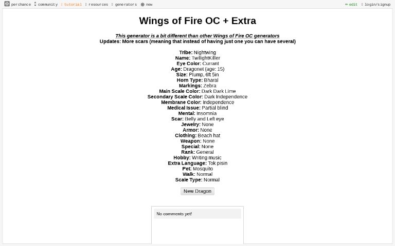 Wings of Fire OC + Extra ― Perchance Generator