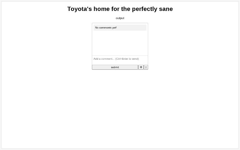 Toyota's home for the perfectly sane ― Perchance Generator