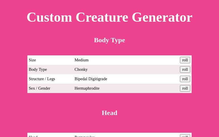 Custom Creature Generator