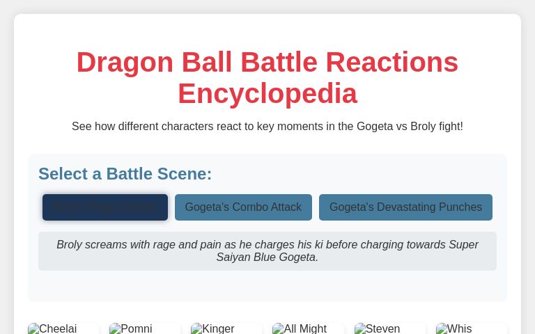 Dragon Ball Battle Reactions Encyclopedia ― Perchance Generator