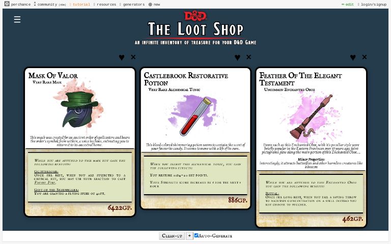 The Loot Shop ― Perchance Generator