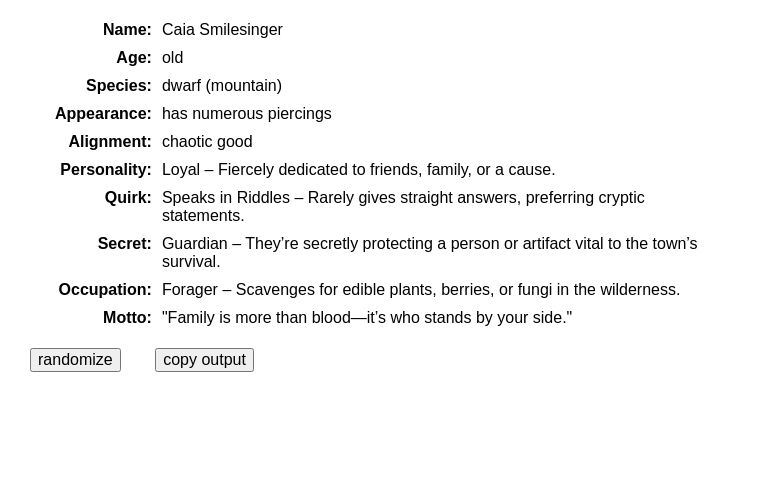 Icewind Dale Npc ― Perchance Generator