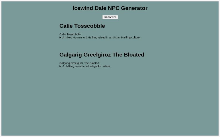 Icewind Dale NPC Generator