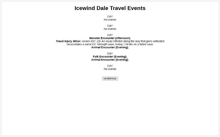 Icewind Dale Travel Events ― Perchance Generator