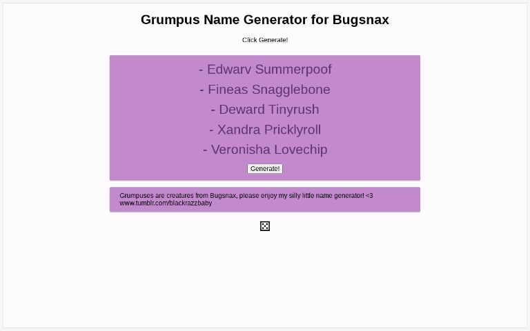 Grumpus Name Generator for Bugsnax