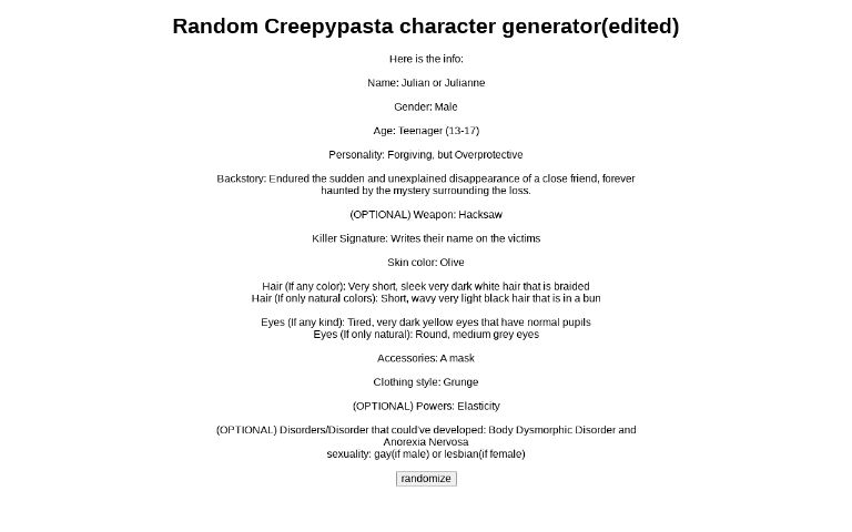 Random Creepypasta character generator(edited)