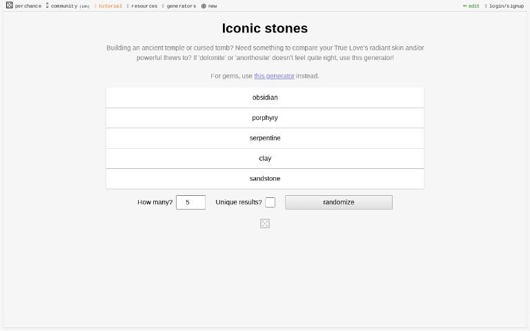 Iconic stones ― Perchance Generator
