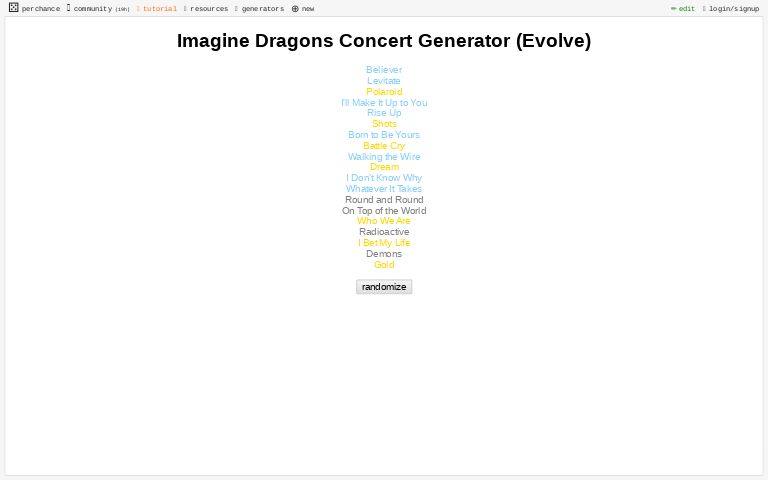 Imagine Dragons Concert Generator (Evolve)