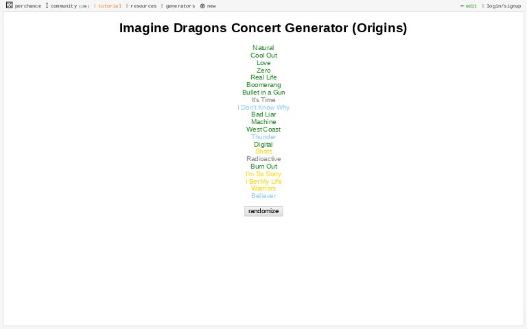 Imagine Dragons Concert Generator (Origins)