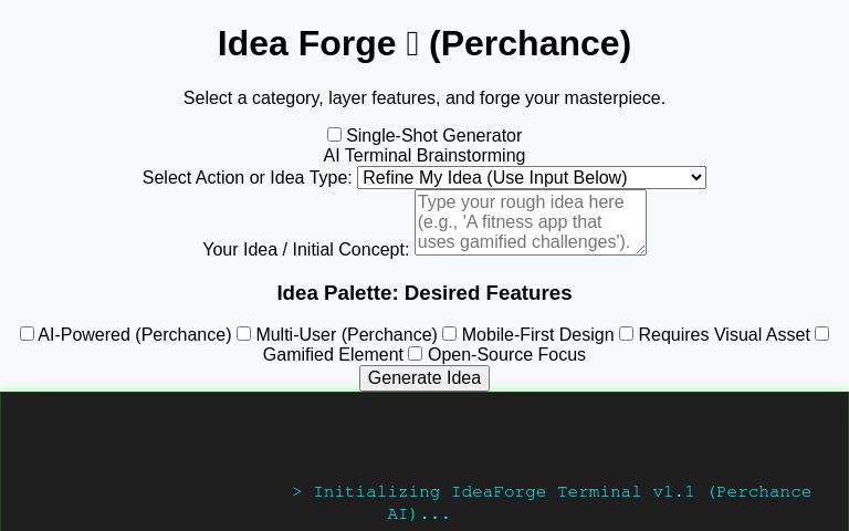 Idea Forge 💡 (Perchance) ― Perchance Generator