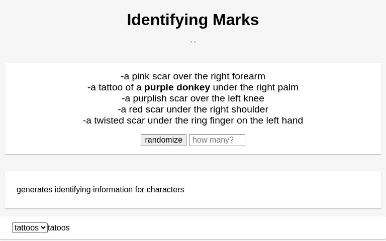 Identifying Marks ― Perchance Generator
