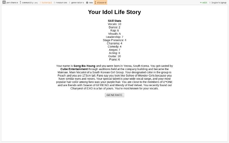 Your Idol Life Story ― Perchance Generator