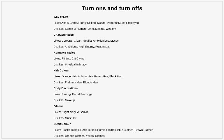 Turn ons and turn offs ― Perchance Generator