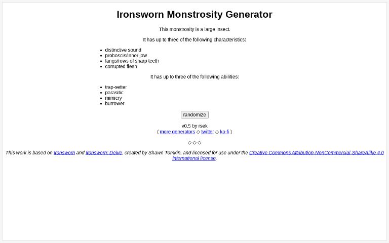 Ironsworn Monstrosity Generator
