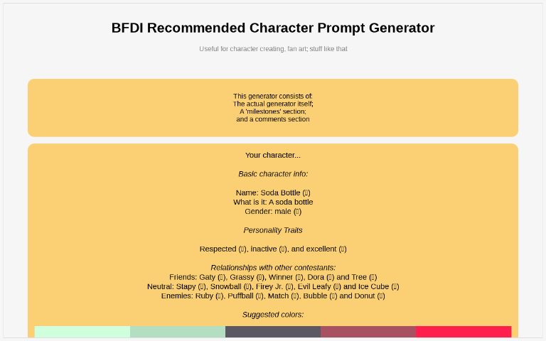 BFDI Recommended Character Prompt Generator