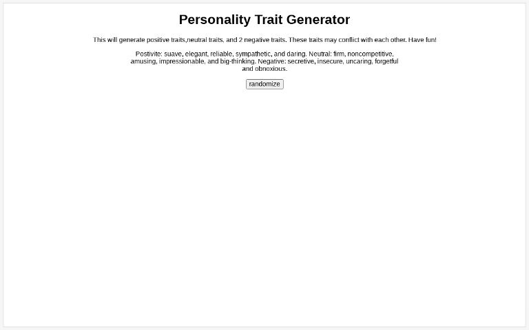 Personality Trait Generator