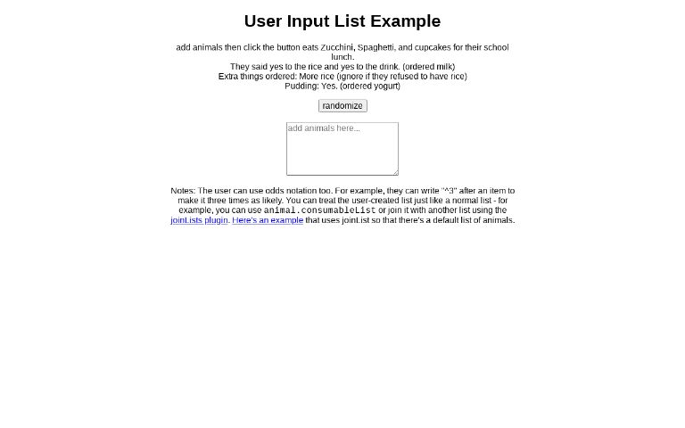 User Input List Example ― Perchance Generator