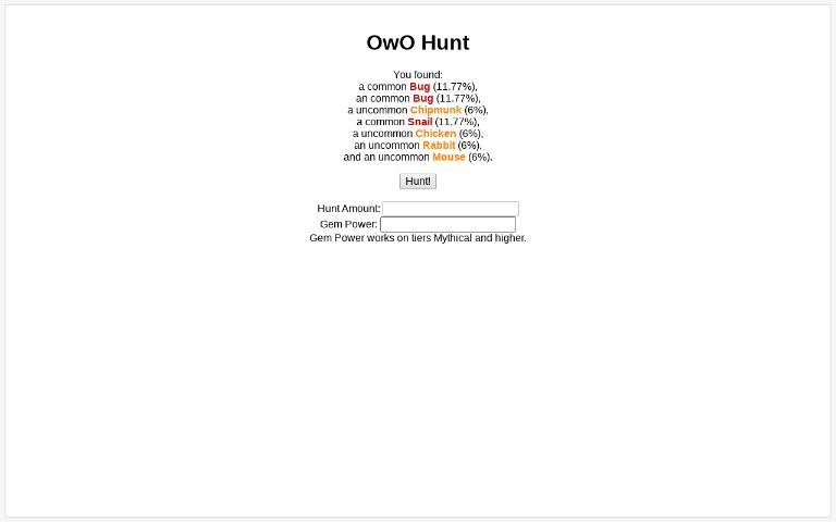 OwO Hunt ― Perchance Generator