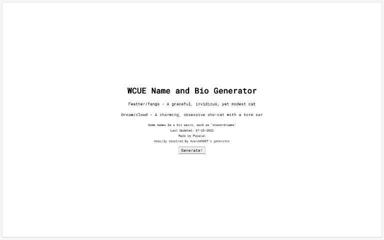 WCUE Name and Bio Generator