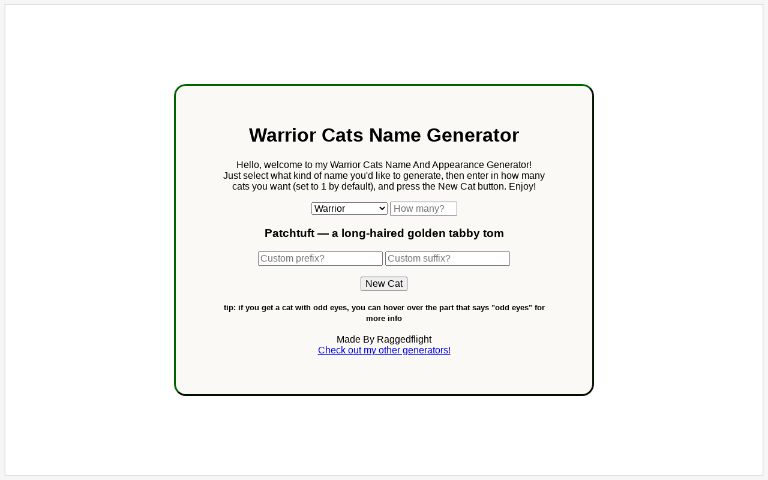 Warrior Cats Name And Appearance Generator