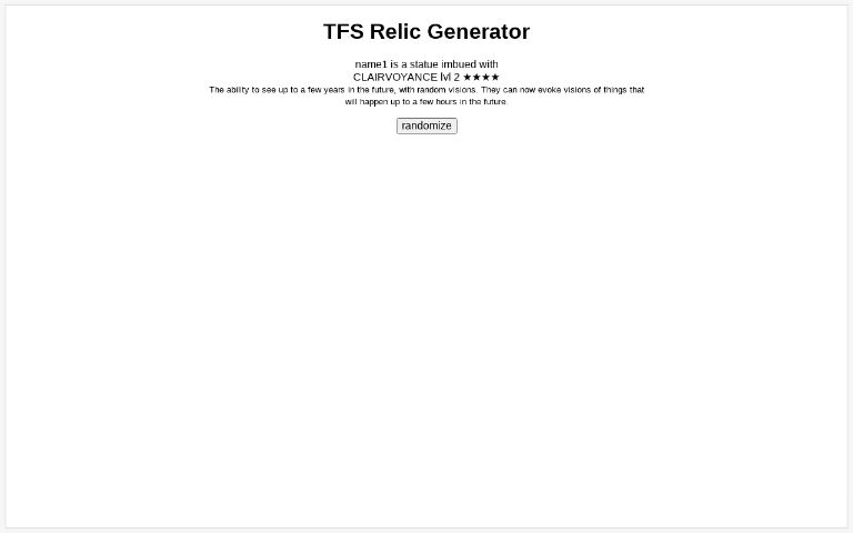 TFS Relic Generator