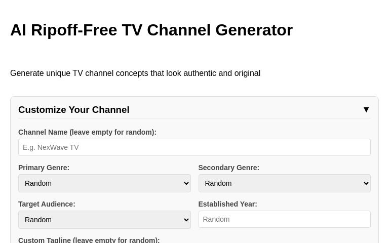 AI Ripoff-Free TV Channel Generator