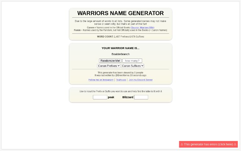WARRIORS NAME GENERATOR