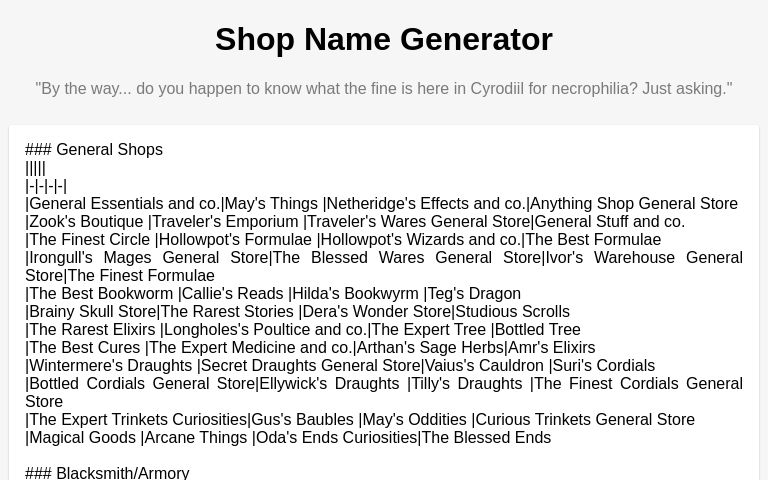 Shop Name Generator