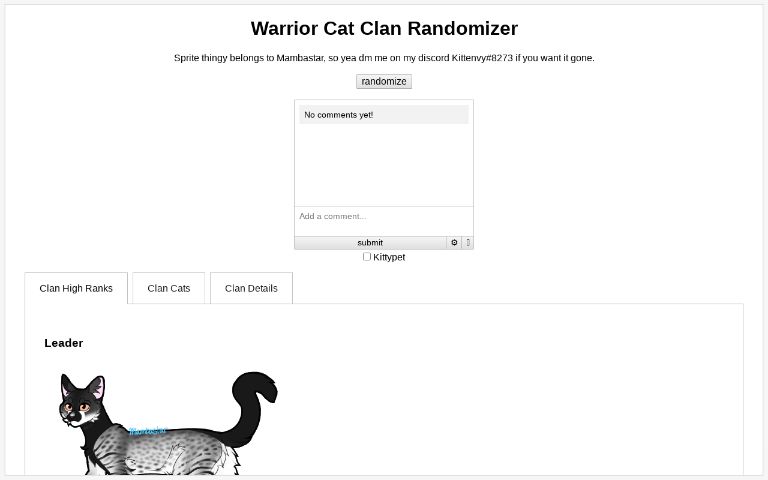 Warrior Cat Clan Randomizer ― Perchance Generator