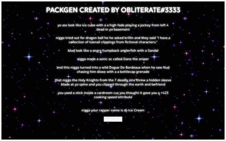 PACKGEN CREATED BY OBLITERATE#3333 ― Perchance Generator