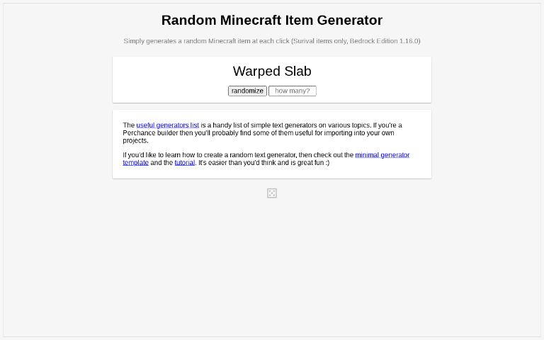 Random Minecraft Item Generator