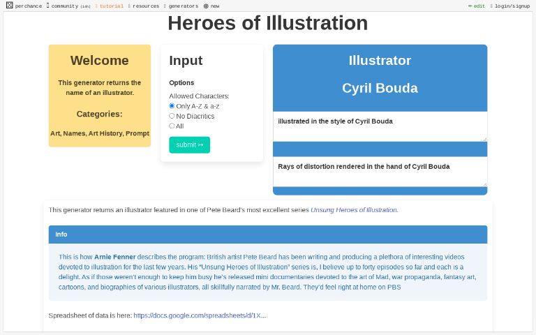 Heroes of Illustration ― Perchance Generator