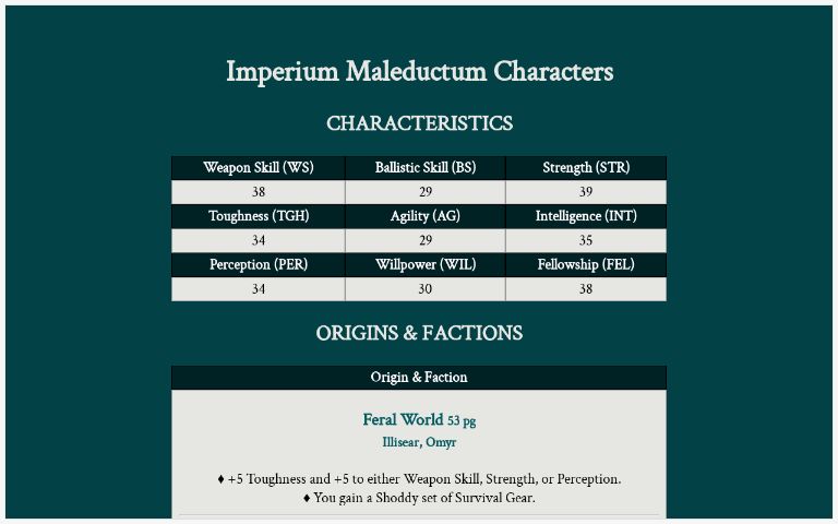 Imperium Maleductum Characters ― Perchance Generator