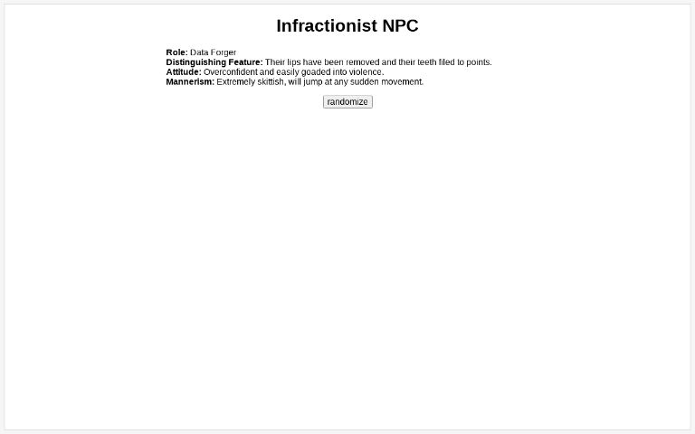 Infractionist NPC ― Perchance Generator