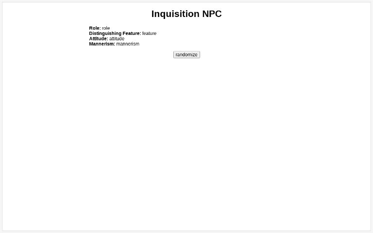 Inquisition NPC ― Perchance Generator
