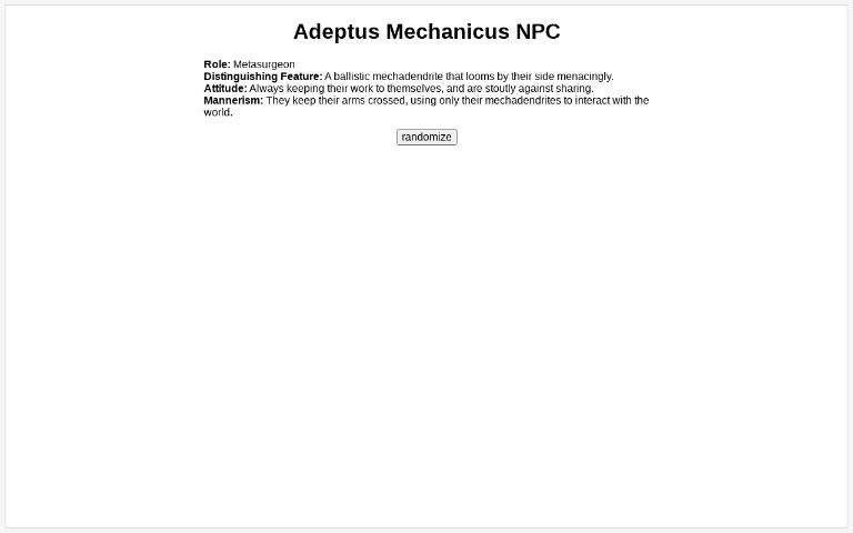 Adeptus Mechanicus NPC ― Perchance Generator