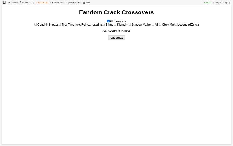 Fandom Crack Crossovers ― Perchance Generator