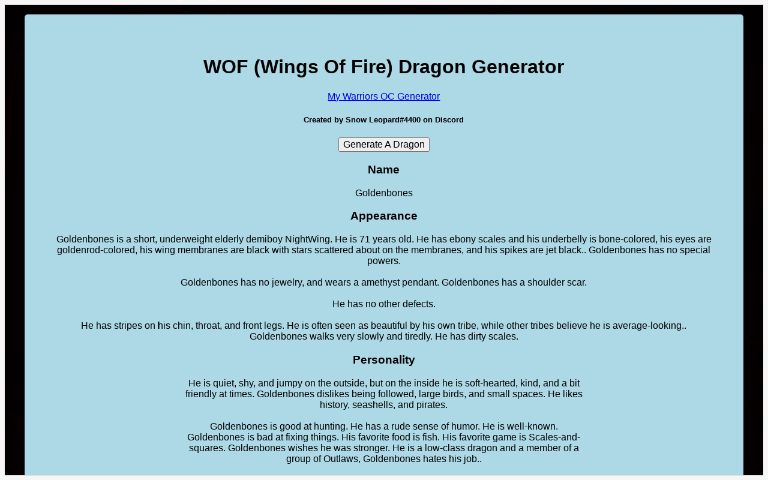 WOF (Wings Of Fire) Dragon Generator