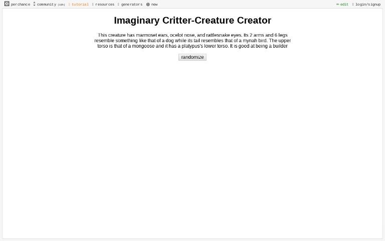 Imaginary Critter-Creature Creator ― Perchance Generator